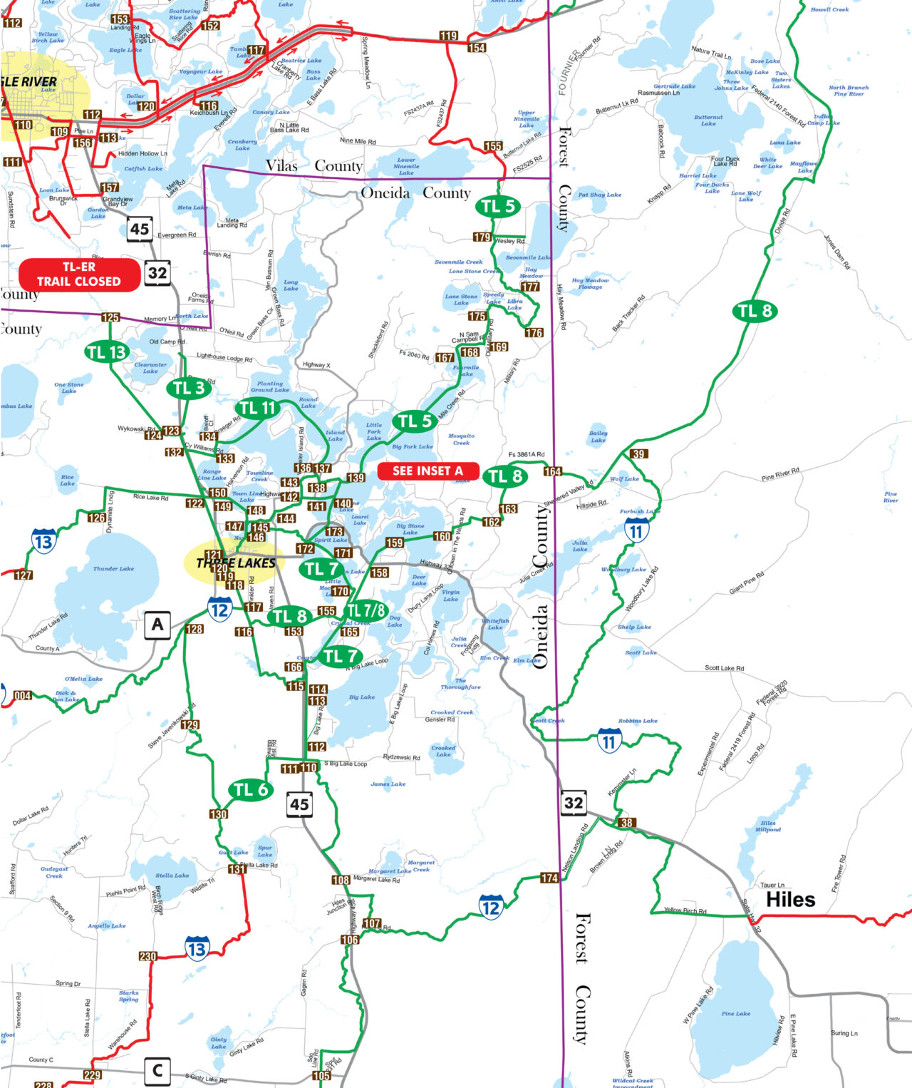 Three Lakes, WI Snowmobile Trail Maps | Northern Lights Snowmobile Club